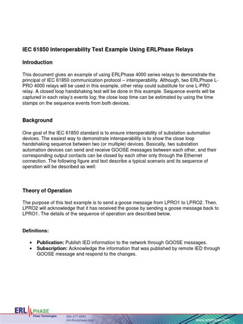 Iec 61850 Interoperability Test Example Using Erlphase Relays Pdf
