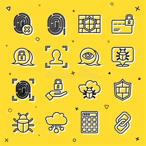 Set Line Chain Link Shield With Brick Wall System Bug Face Recognition Cyber Security