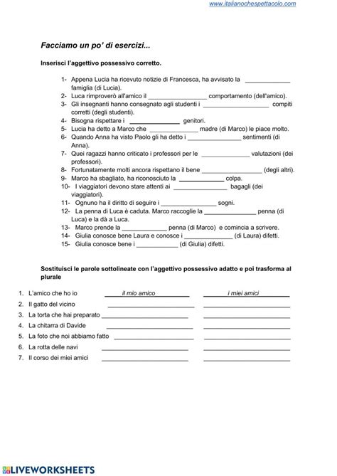 Aggettivi Possessivi Foglio Di Lavoro Interattivo Grammar Work