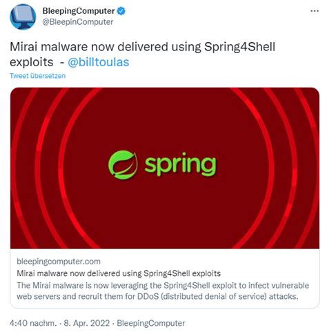 spring4shell vulnerability analysis and mirai botnet uses