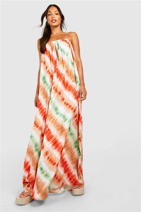 Tall Tie Dye Maxi Jurk Met Rug Strik En Bandjes Boohoo