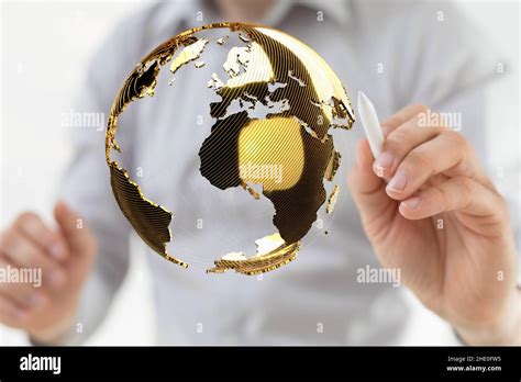 Businessman Tapping On A Floating Render Of A Globe With A Stylus Global Network Connection