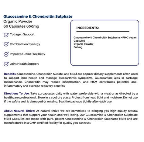 Organic Glucosamine And Chondroitin Sulphate Msm Powder Capsules 600mg