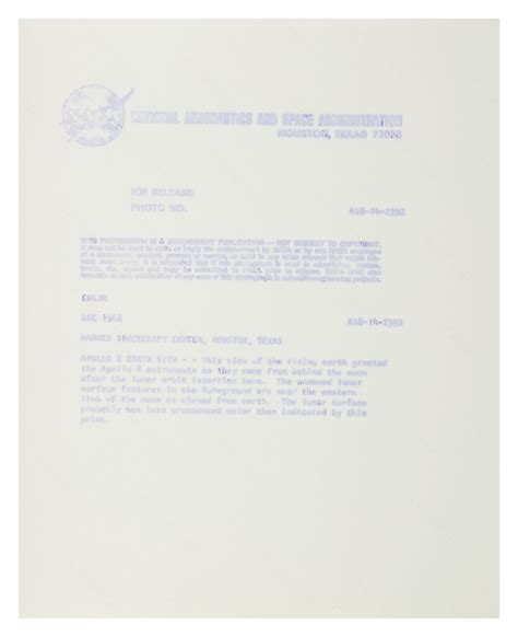 [apollo 8] Earthrise Vintage Nasa Red Number Photograph 24 December