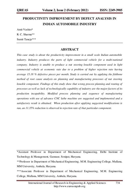 PDF Productivity Improvement By Defect Analysis In Indian Automobile Industry