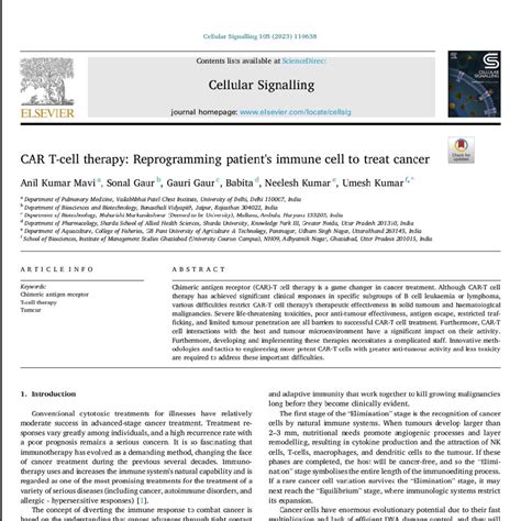 Dr Umesh Kumar Phd Fbps Fsbmls On Linkedin Delighted To Share My Published Article On Car T