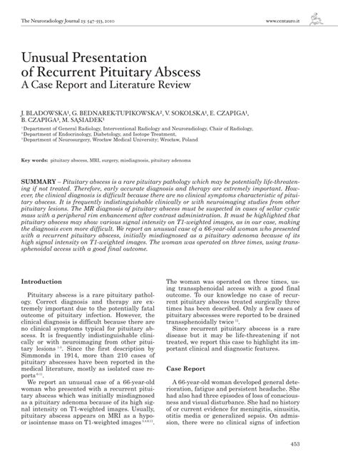 Pdf Unusual Presentation Of Recurrent Pituitary Abscess A Case