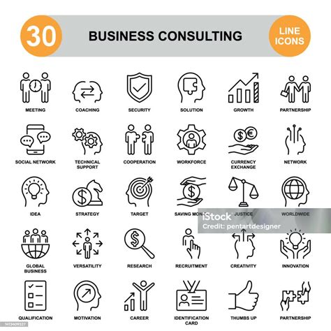 비즈니스 컨설팅 아이콘 세트에는 실루엣 엄지 손가락 대상 퍼즐 기어 체스 달러 기호 등과 같은 아이콘이 포함되어 있습니다 아이콘에 대한 스톡 벡터 아트 및 기타 이미지