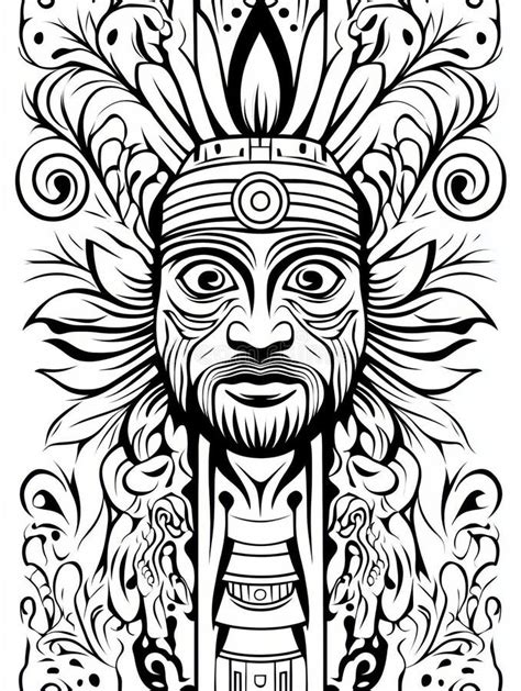A Man With A Beard Depicted In An Island Tribal Style Stock