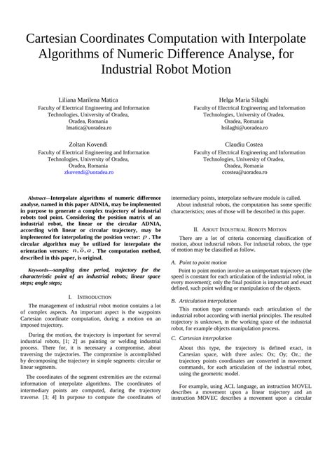 Pdf Cartesian Coordinates Computation With Interpolation Algorithms