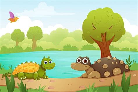 Cocodrilo Y Tortuga En Una Ilustración En Miniatura Foto Premium