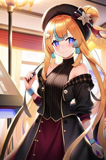 Premium Ai Image A Girl With A Black Jacket And Blue Eyes Stands In