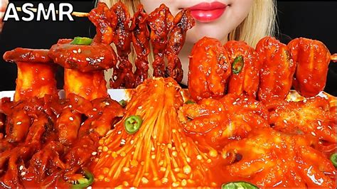 Asmr Spicy Seafood Mushrooms Enoki And King Oyster 🍄 Mukbang Eating