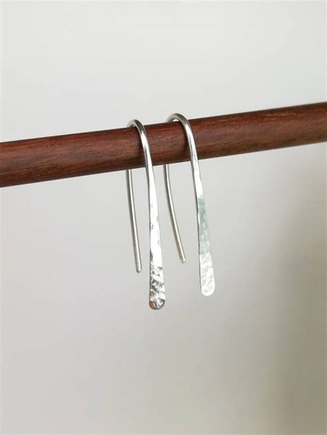 Hand Forged Hammered Sterling Silver Drop Earrings Lightweight Dangle