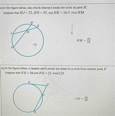 in the figure below two chords intersect inside the circle at point h