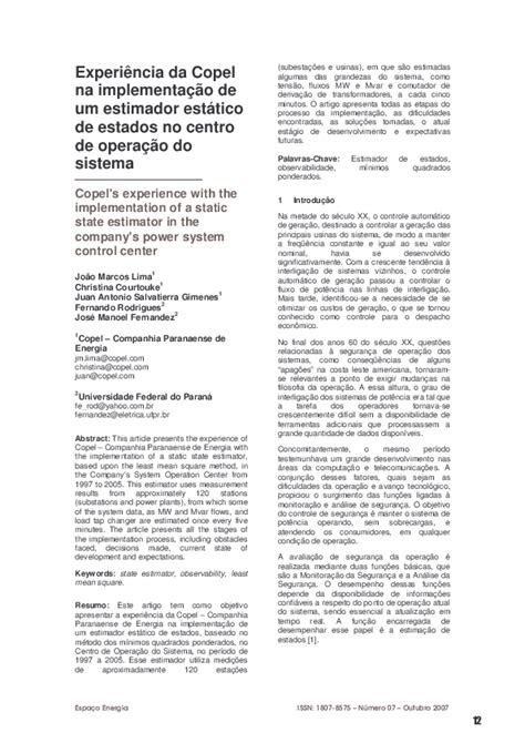 Pdf Copels Experience With The Implementation Of A Static State Estimator In The Companys