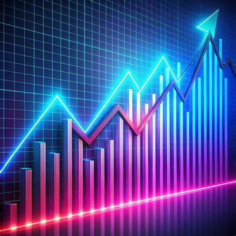 Financial Chart With Moving Up Stock Market Graph In Neon Light Color