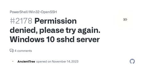 Permission Denied Please Try Again Windows 10 Sshd Server · Issue