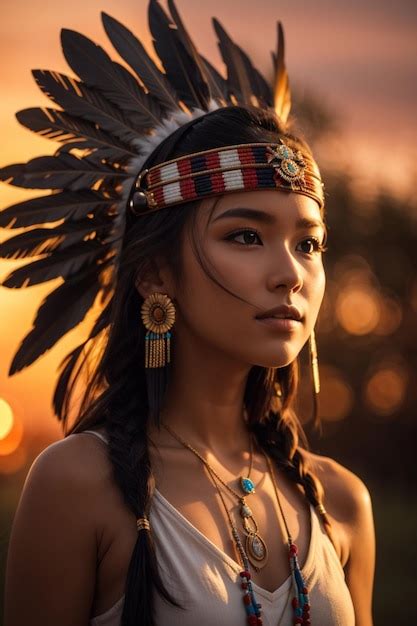 Beautiful Sexy Native American Woman In Traditional Tribal Costume