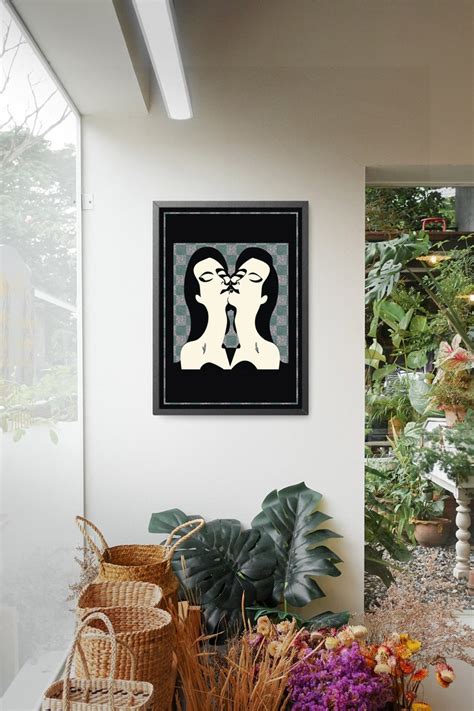 Two Girls Kissing Sapphic Art Print Subtle Lesbian Lovers Wall Art Wlw