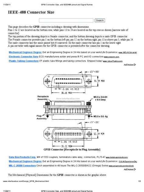Gpib Connector Size And Ieee488 Pinout And Signal Names Pdf Electrical Connector