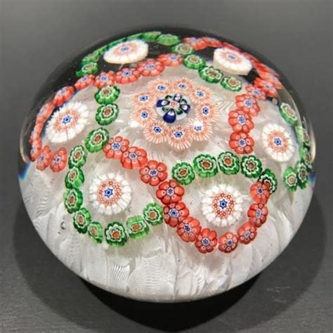 Antique Baccarat Art Glass Paperweight Millefiori Garland On Upset Mus