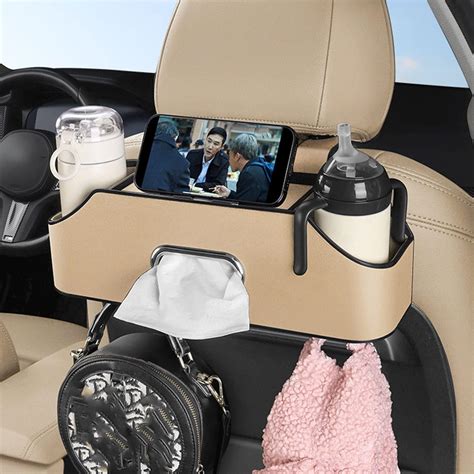 Aiscahent Car Back Seat Organizer With 2 Drink Cup Holder Tissue Box