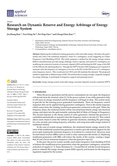Pdf Research On Dynamic Reserve And Energy Arbitrage Of Energy