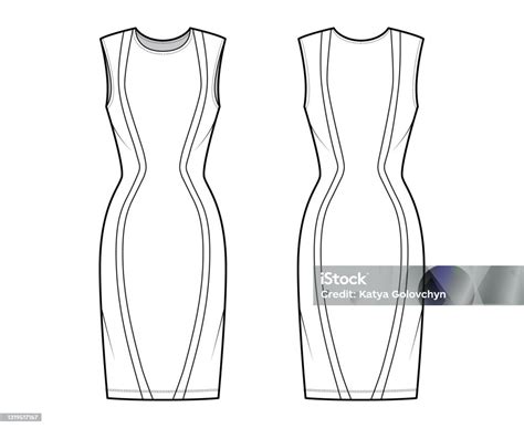 드레스 패널 기술 패션 일러스트와 모래 시계 실루엣 민소매 장착 된 바디 무릎 길이 연필 스커트 0명에 대한 스톡 벡터 아트 및 기타 이미지 Istock