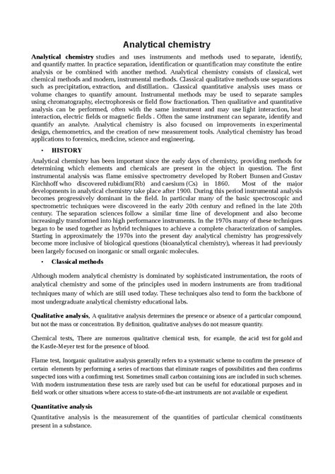 Analytical Chemistry Docsity