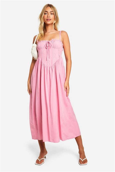 Lace Corset Midaxi Smock Dress Boohoo Uk