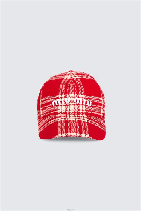 Miu Miu 모자 2022 미우미우 5hc179 야구 모자 베이스볼캡 로고 레드 원래 명품은 필웨이 Feelway