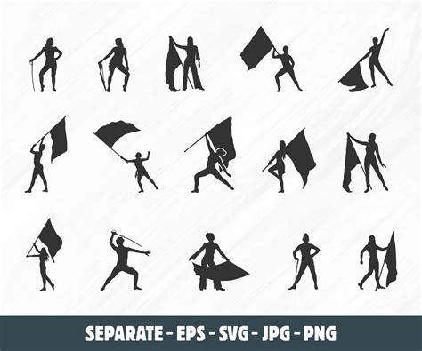 Color Guard Silhouette Svg Marching Band Clipart Digital Download Etsy