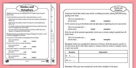 Mixed Practice Similes And Metaphors Activity Twinkl Usa