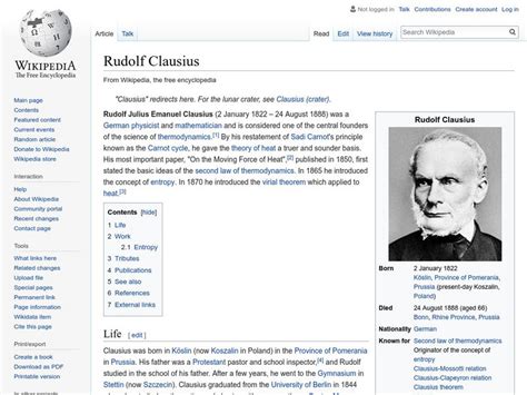 Wikipedia Rudolf Clausius Handout For 9th 10th Grade Lesson Planet
