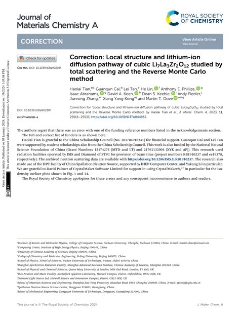Pdf Correction Local Structure And Lithium Ion Diffusion Pathway Of Cubic Li 7 La 3 Zr 2 O 12