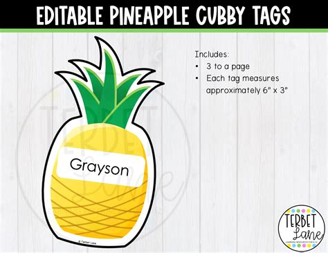 Editable Pineapple Cubby Tags Classful