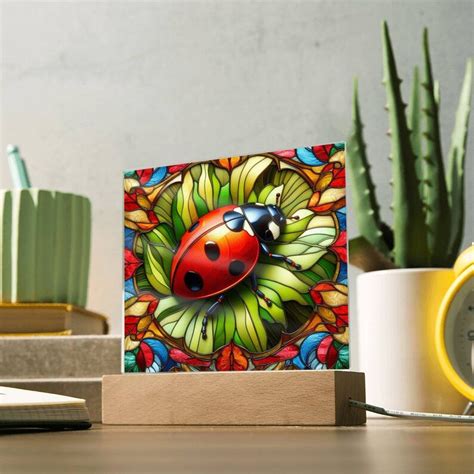 Faux Stained Glass Ladybug Acrylic Plaque For Home Decor Housewarming