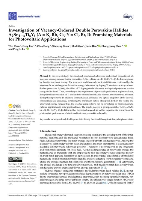 Pdf Investigation Of Vacancy Ordered Double Perovskite Halides A2sn1−