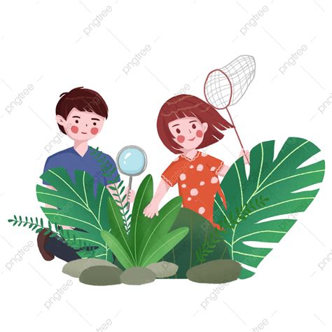 자연을 관찰하는 학생 여름 일러스트 야외 활동 캠프 집 학교 여름 방학 휴일 여름 Png 일러스트 및 Psd 이미지 무료 다운로드 Pngtree