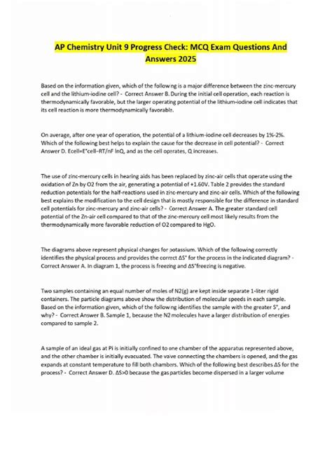 ap chemistry unit 9 progress check mcq exam questions and answers 2025 ap chemistry stuvia us