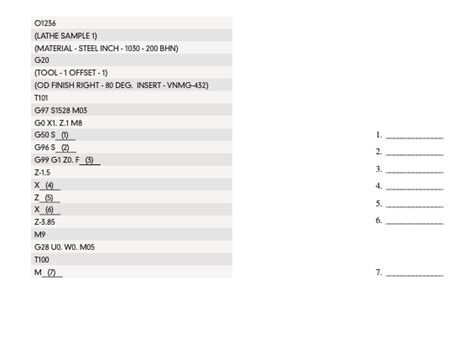 solved sample lathe program 1 fill in the blanks to complete