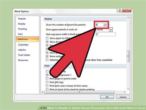 how to clear recent document lists from excel