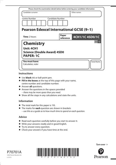 Pearson Edexcel International Gcse 9 1 Chemistry Unit 4ch1 Science Double Award 4sd0 Paper