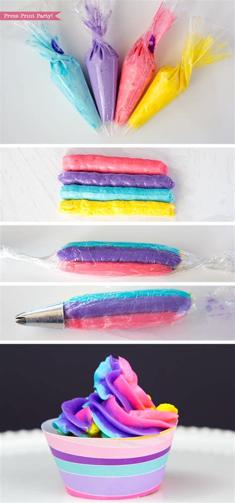 Diy Rainbow Swirl Frosting Unicorn Cupcakes Press Print Party