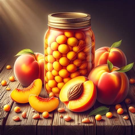 Premium Photo Canned Peaches Jar With Canned Peaches And Fresh Peaches