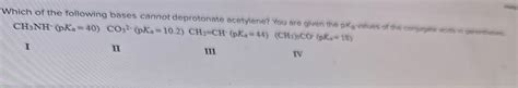 Solved Which Of The Following Bases Cannot Deprotonate