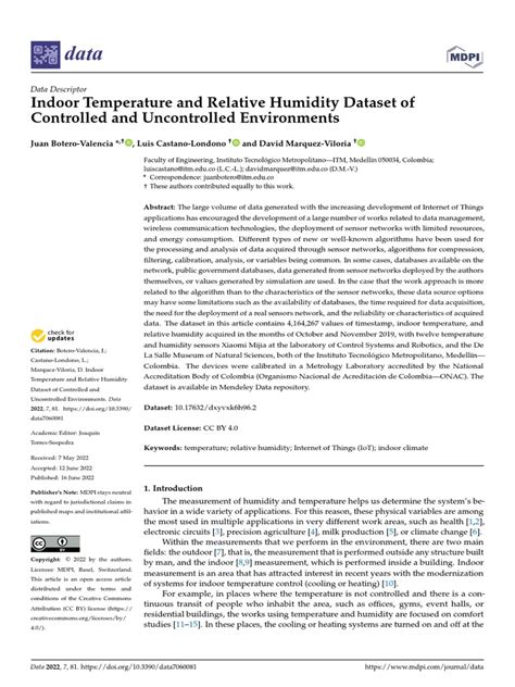 Indoor Temperature And Relative Humidity Dataset O Pdf Wireless Sensor Network Calibration