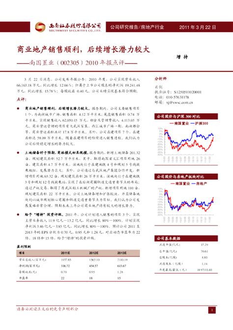 2010年报点评：商业地产销售顺利，后续增长潜力较大