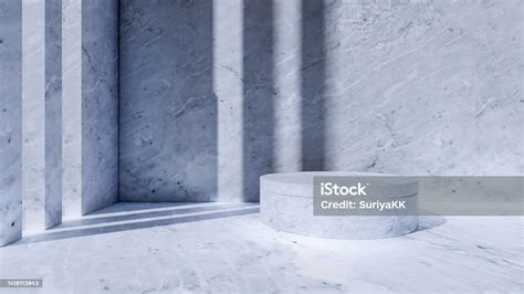 흰색 대리석 바닥과 벽에 흰색 대리석 제품 디스플레이의 3d 렌더링 이미지 0명에 대한 스톡 사진 및 기타 이미지 0명 3차원 형태 강단 Istock